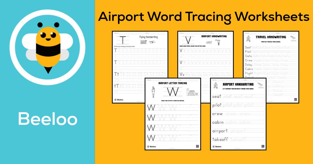 Airport-themed Word Tracing Worksheets • Beeloo Printable Crafts and ...