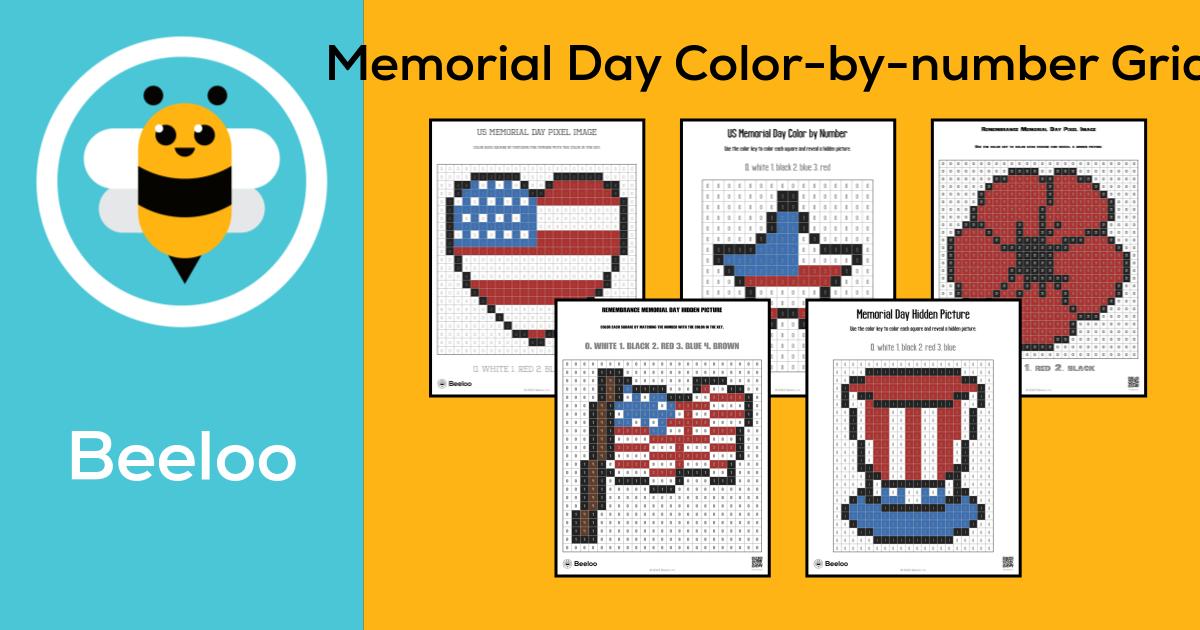 Memorial Day-themed Color-by-number Grids • Beeloo Printable Crafts and ...